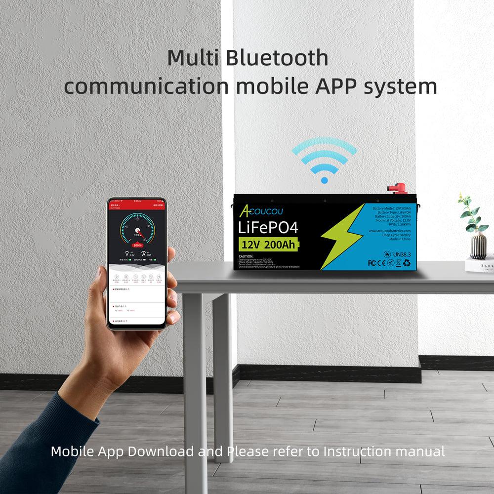 Acoucou MaxOne 12V 200Ah Bluetooth Lithium LiFePO4 Deep Cycle Battery,